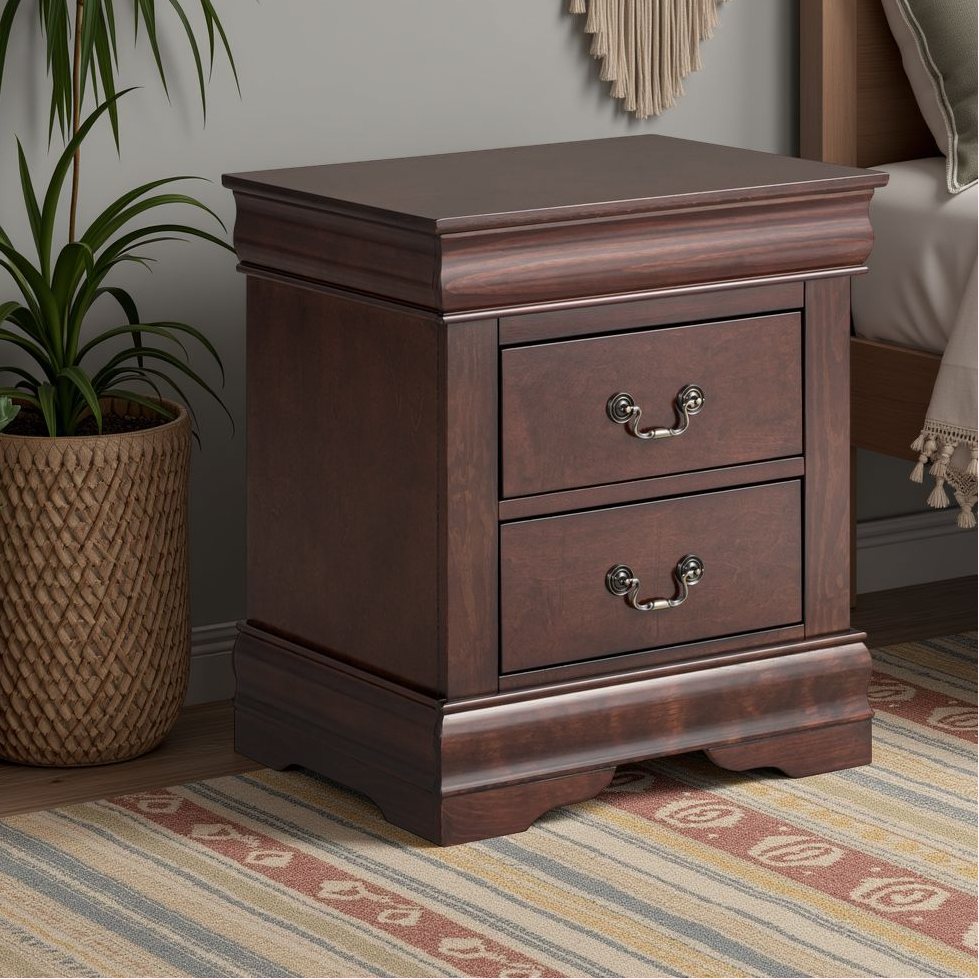 Fully Assembled Transitional Sleigh Wood Nightstand with 2 Dovetail Dr ...